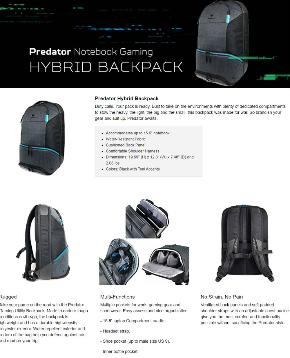 Acer Predator Gaming Hybrid Backpack
